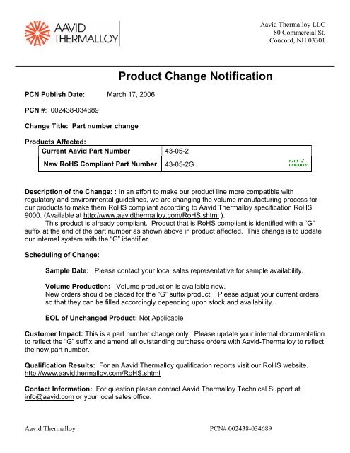 Product Change Notification