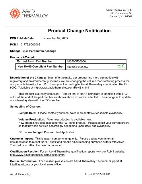 Product Change Notification