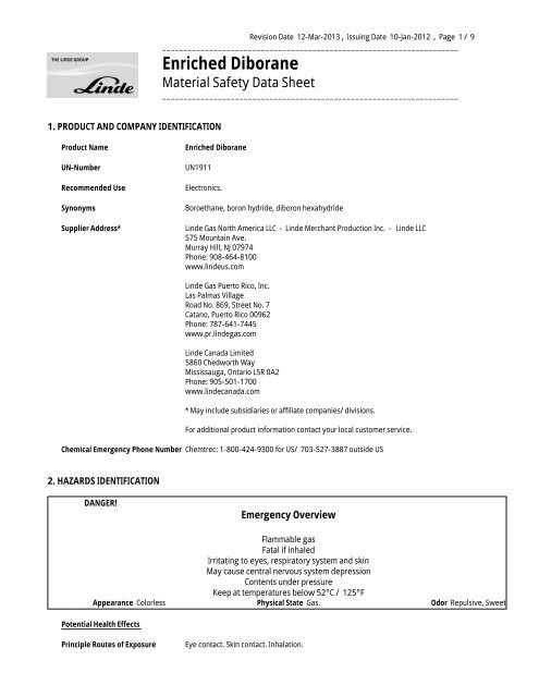 Enriched Diborane - (MSDS) - Linde Gases