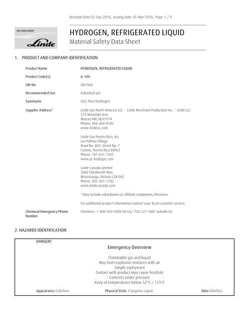HYDROGEN, REFRIGERATED LIQUID - (MSDS) - Linde Gases