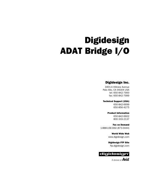 ADAT Bridge I/O Guide - Digidesign Support Archives