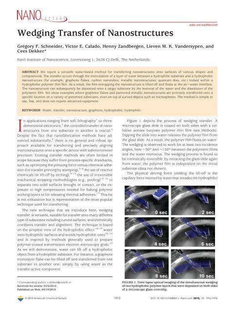 Wedging Transfer of Nanostructures - Cees Dekker Lab