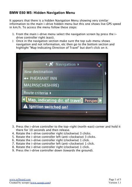BMW E60 M5: Hidden Navigation Menu - M5 Board