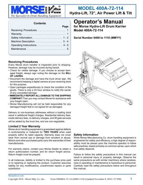 OM400A-72-114 - Morse Drum Handling Equipment