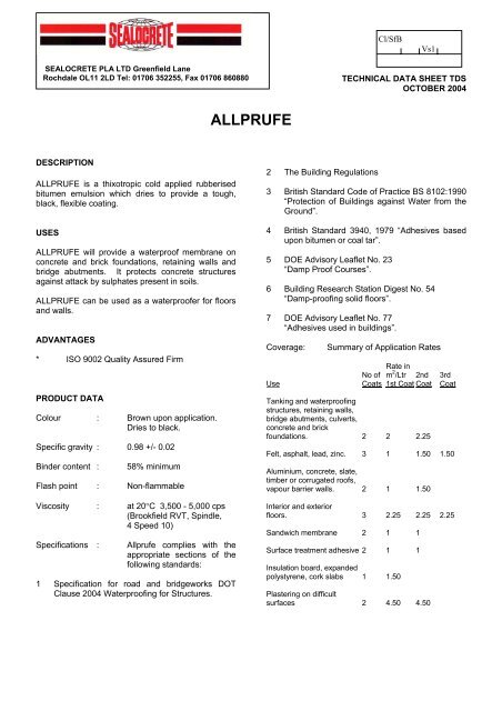 TECHNICAL DATA SHEET TDS OCTOBER 2004 - Sealocrete PLA Ltd