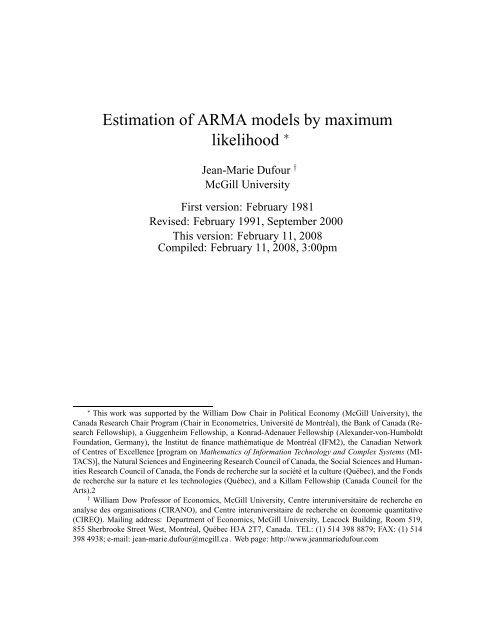 Estimation of ARMA models by maximum likelihood