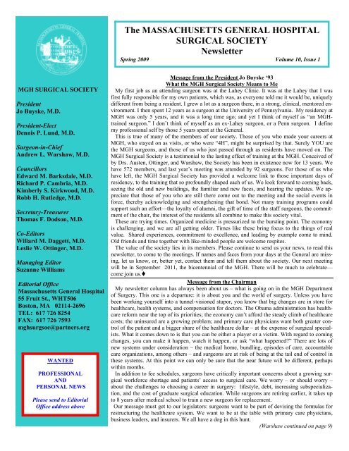 The MASSACHUSETTS GENERAL HOSPITAL SURGICAL SOCIETY