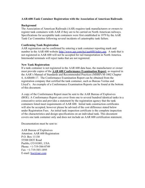 AAR-600-Tank Container Registration with the Association ... - Itco.be