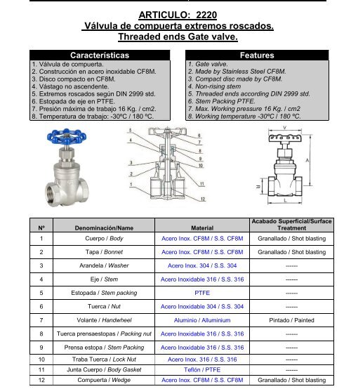 ARTICULO: 2220 VÃ¡lvula de compuerta extremos ... - Alma Valves