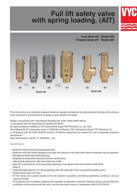 VYC Model 695-AV Full Lift Safety Valve - Alma-valves.ie