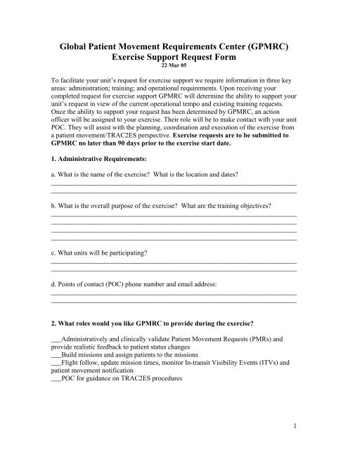 Exercise Support Request Form