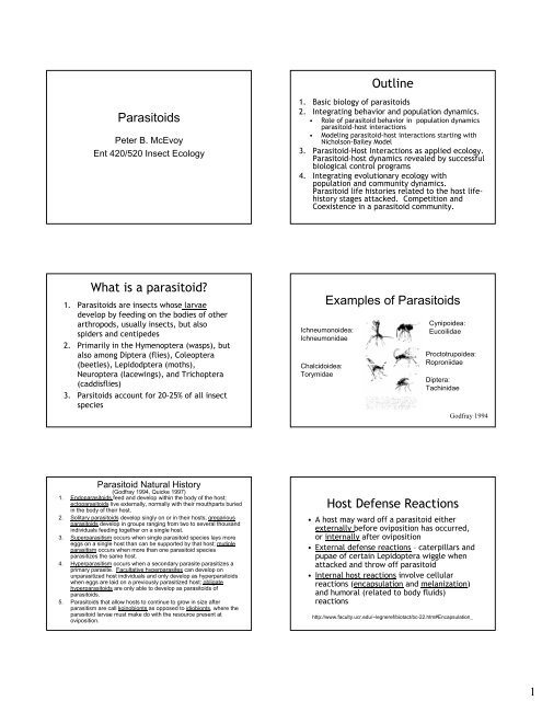 Parasitoids Outline What is a parasitoid? Examples of Parasitoids ...