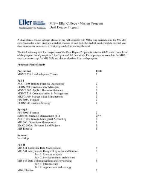 MIS - Eller MBA Programs