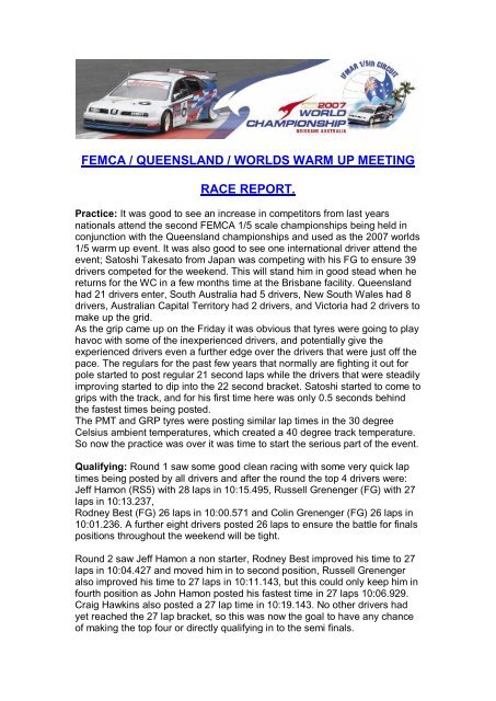 femca / queensland / worlds warm up meeting race report. - Efra.ws