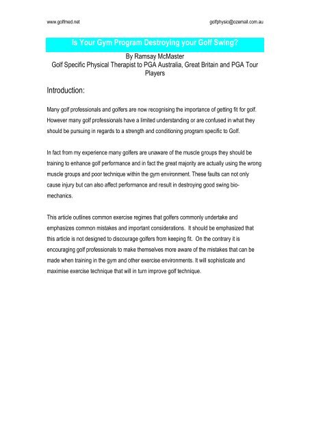 The Process of Strength and Conditioning for Golfers - Mark Bull Golf