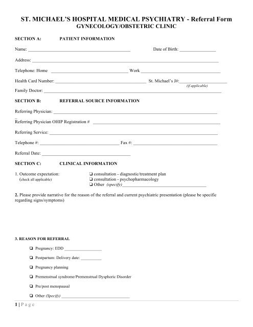 Gynecology/Obstetrics referral form - St. Michael's Hospital