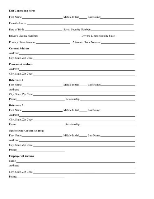 Exit Counseling Form First Name - Mapping Your Future