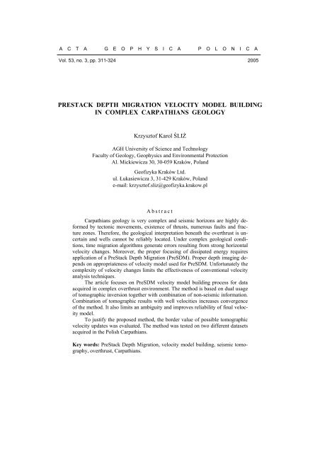 PRESTACK DEPTH MIGRATION VELOCITY MODEL BUILDING