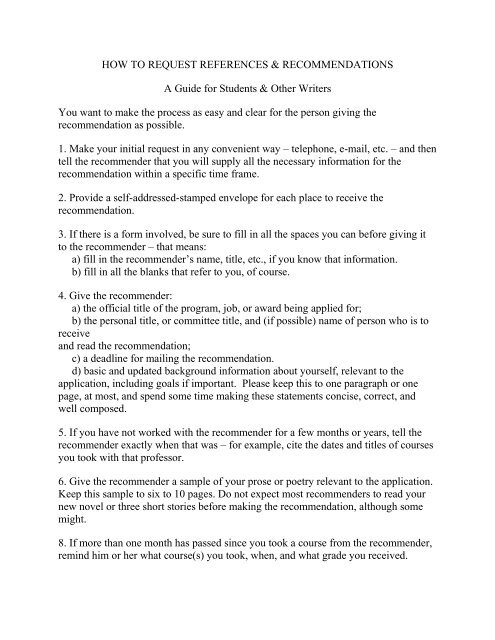 HOW TO REQUEST REFERENCES ... - New Letters