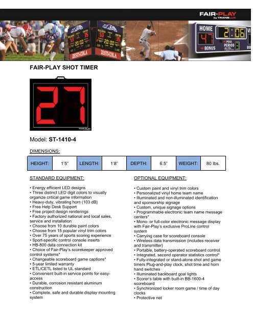 FAIR-PLAY SHOT TIMER Model: ST-1410-4 - Fair-Play Scoreboards