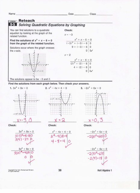 Solving Quadratic Equations By Graphing Tessshebaylo