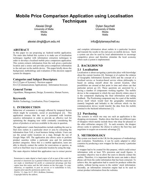 Mobile Price Comparison Application Using Localisation Techniques