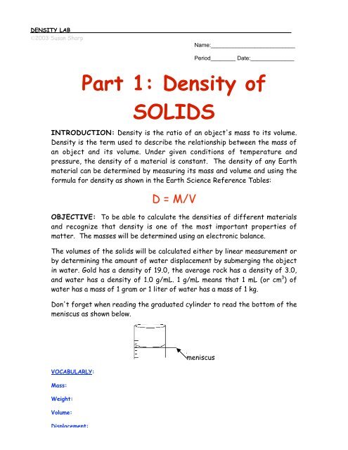 Part 1: Density of SOLIDS - New York Science Teacher