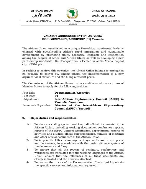 DOCUMENTALIST/ARCHIVIST - African Union