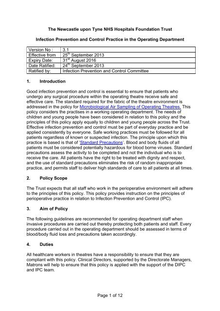 Infection Prevention and Control Practice in the Operating Department