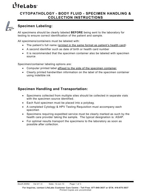 CYTOPATHOLOGY - BODY FLUID - SPECIMEN ... - Lifelabs