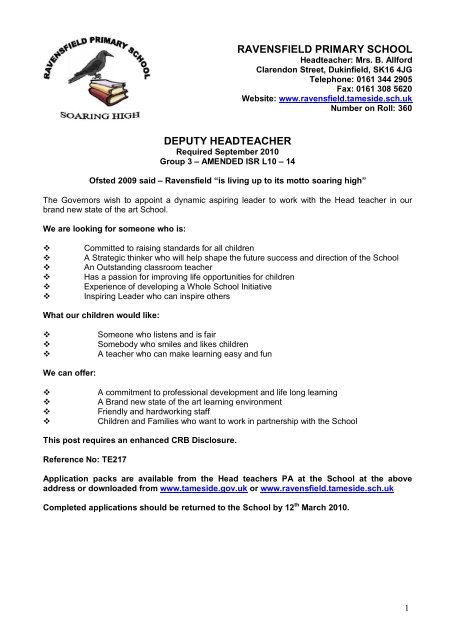 ravensfield primary school deputy headteacher - Tameside ...