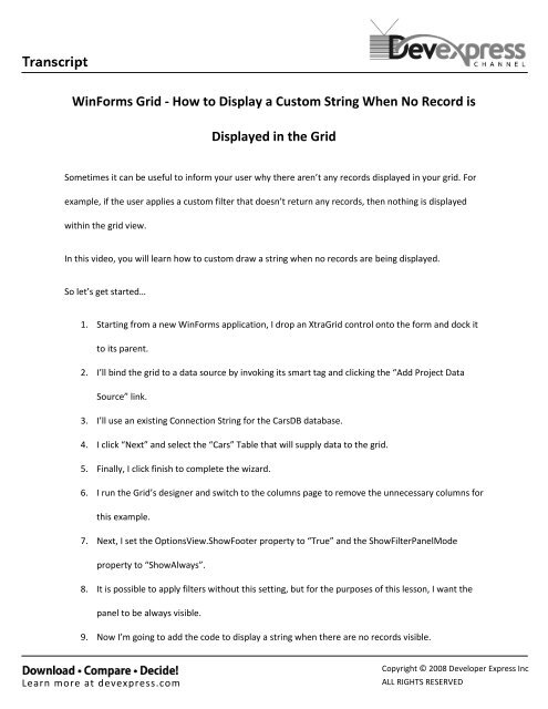 Winforms Grid How To Display A Custom String When No Record