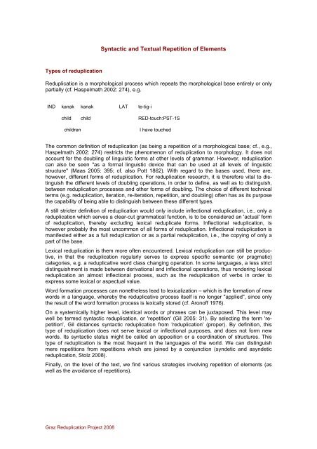 Syntactic and Textual Repetition of Elements - Reduplication Graz
