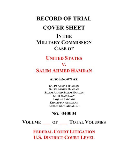 record of trial cover sheet - United States Department of Defense