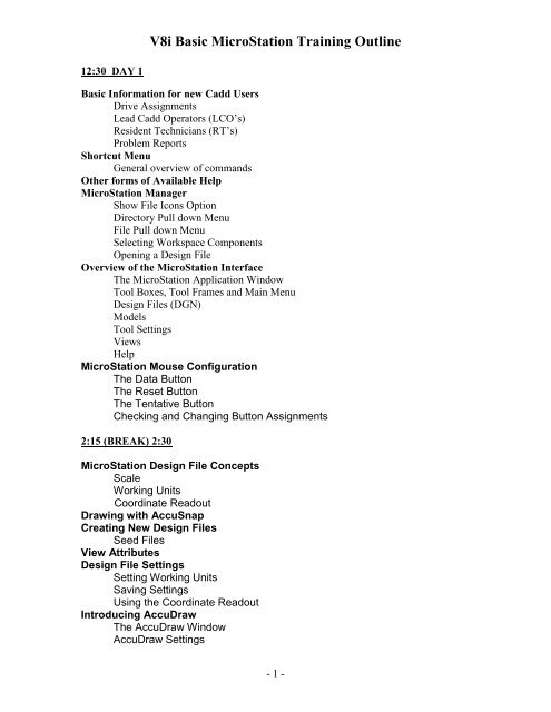 V8i Basic MicroStation Training Outline