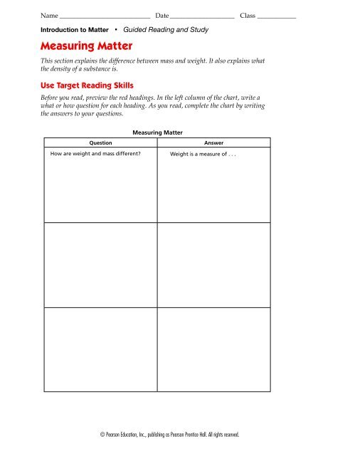 Measuring Matter Reading Guide - DPS109