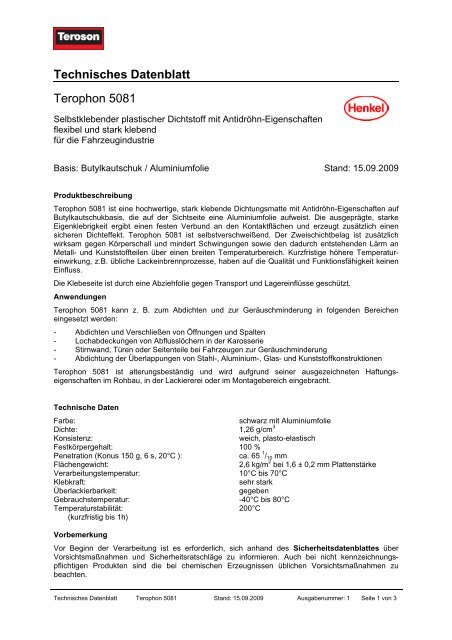 Technisches Datenblatt Terophon 5081 - Henkel