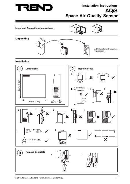 AQ/S Space Air Quality Sensor Installation ... - Trend Controls