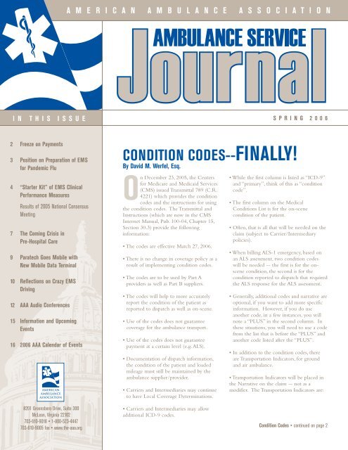 CONDITION CODES--FINALLY! - American Ambulance Association