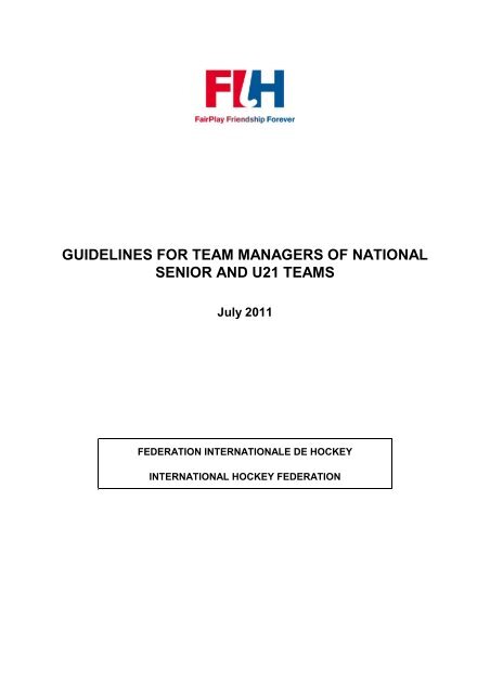 FIH Guidelines for Team Managers - International Hockey Federation