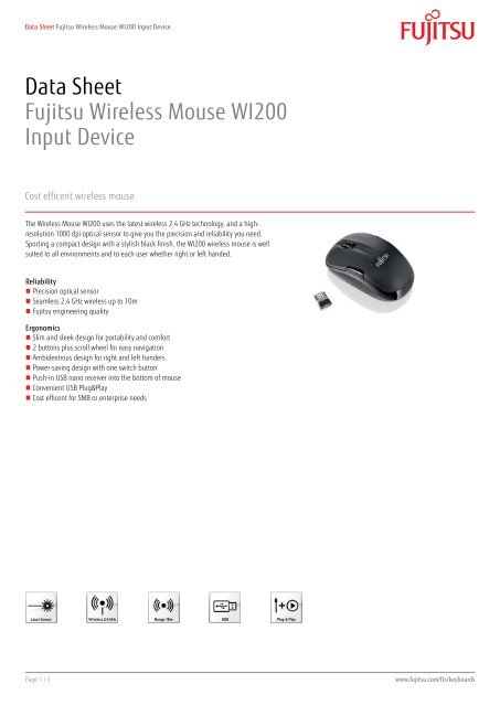 Data Sheet Fujitsu Wireless Mouse WI200 Input Device