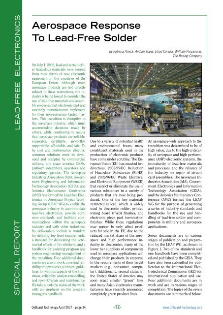 Aerospace Response To Lead-Free Solder - OnBoard Technology