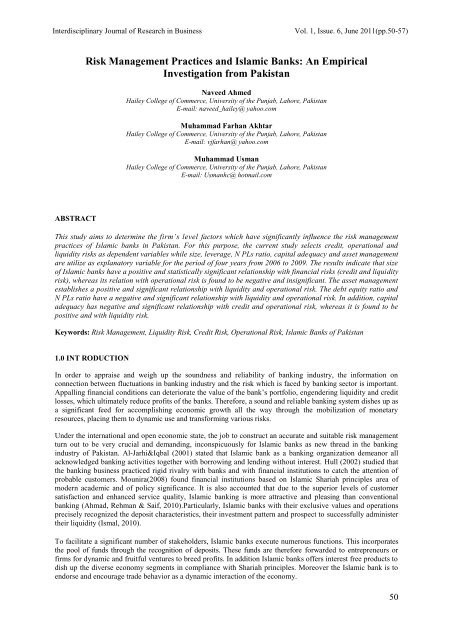 Risk Management Practices and Islamic Banks: An Empirical ... - idjrb