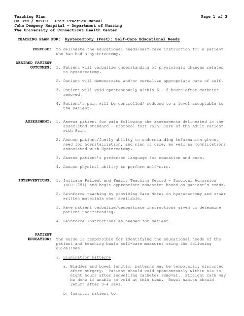 Teaching Plan Page 1 of 3 OB-GYN / MFICU - Unit Practice Manual ...