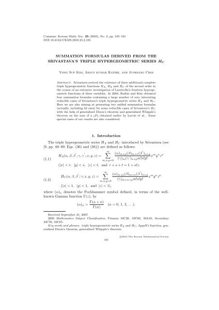 Summation Formulas Derived From The Srivastavas