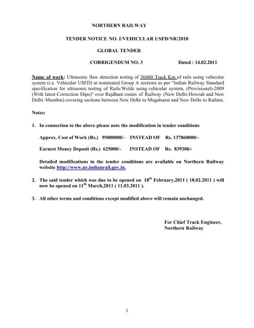 Download Tender Notice Corrigendum - Northern Railway - Indian ...