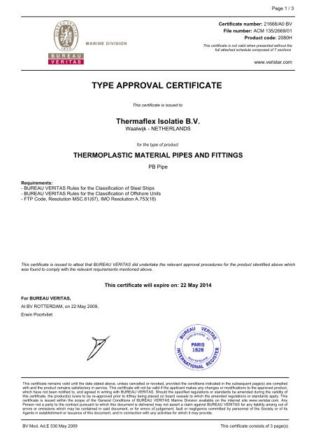 TYPE APPROVAL CERTIFICATE - Thermaflex