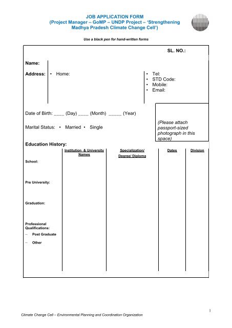 JOB APPLICATION FORM (Project Manager â GoMP ... - EPCO