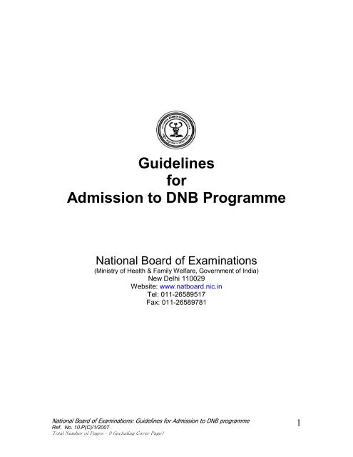 Guidelines for Admission to DNB Programme - National Board Of ...