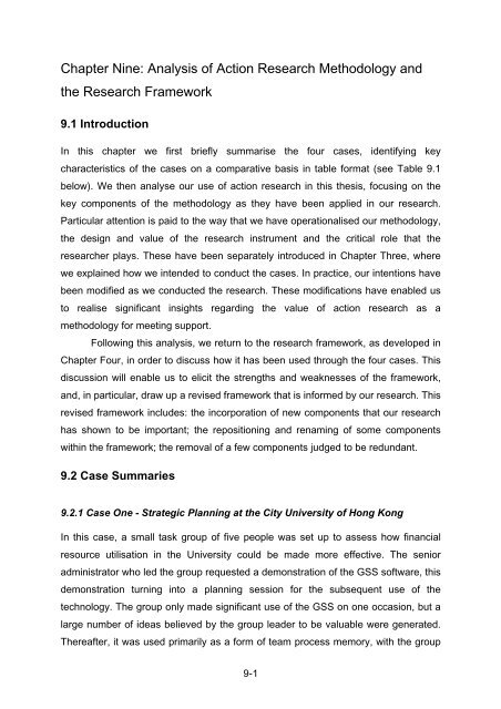 Chapter Nine: Analysis of Action Research Methodology and the ...